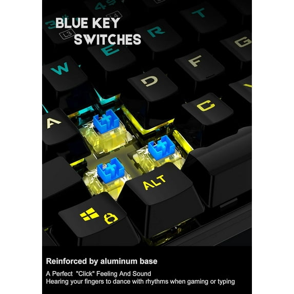SHIQI-Mechanical Gaming Keyboard,Wired 104 Keys RGB Keyboard with Blue ...