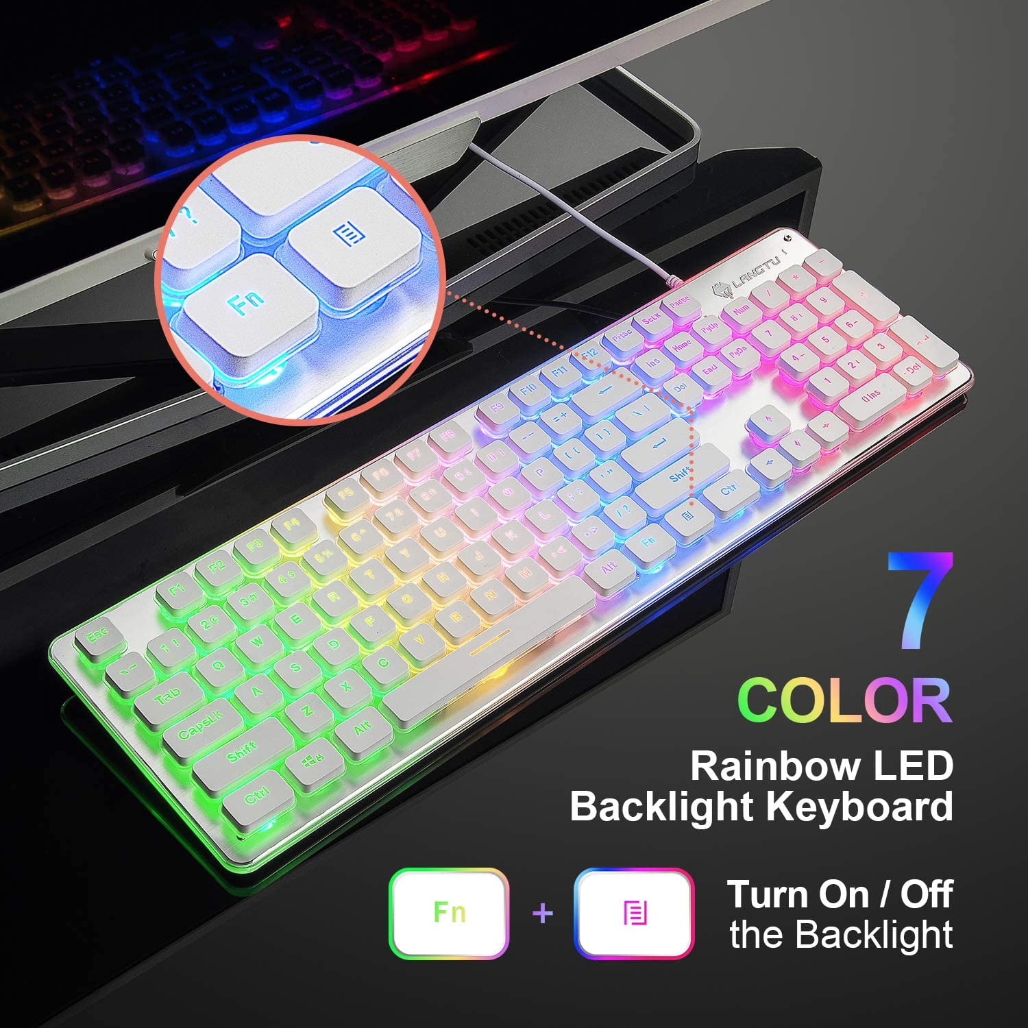 SHIQI-Membrane Gaming Keyboard, Rainbow LED Backlit Quiet Keyboard for ...