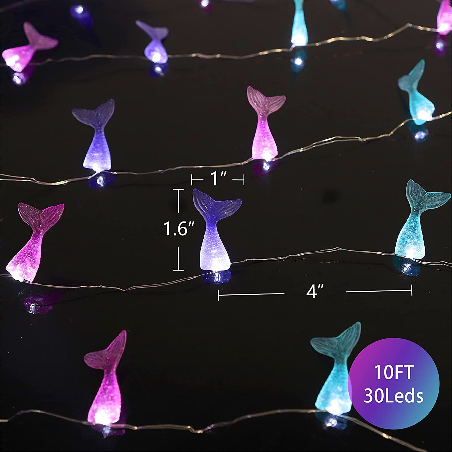 SHIQI-Mermaid Tail String Lights with Remote & Cycling Timer 30 LED ...