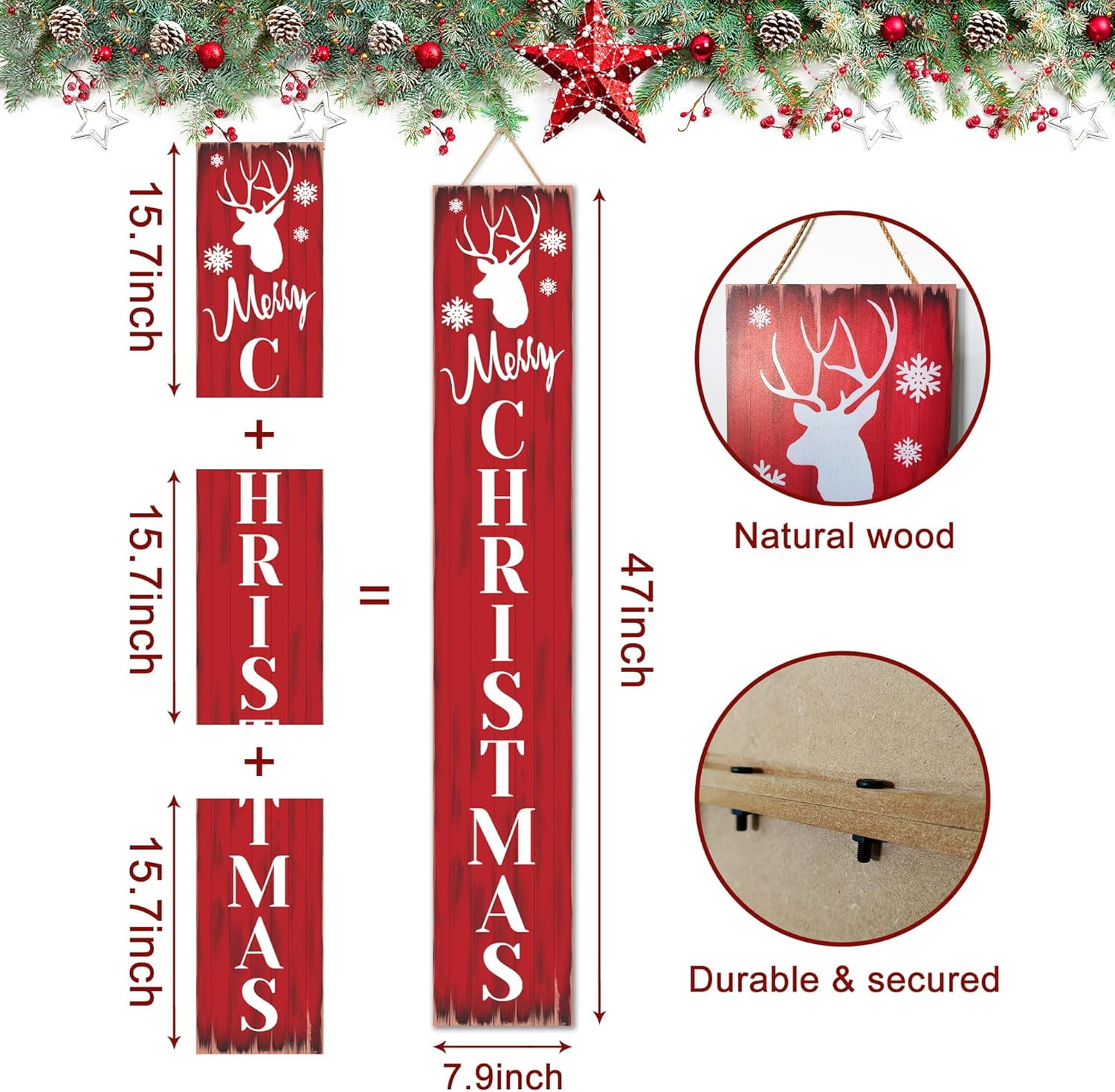 SHIQI-Merry Christmas Welcome Sign for Front Porch Standing, Snowflake ...