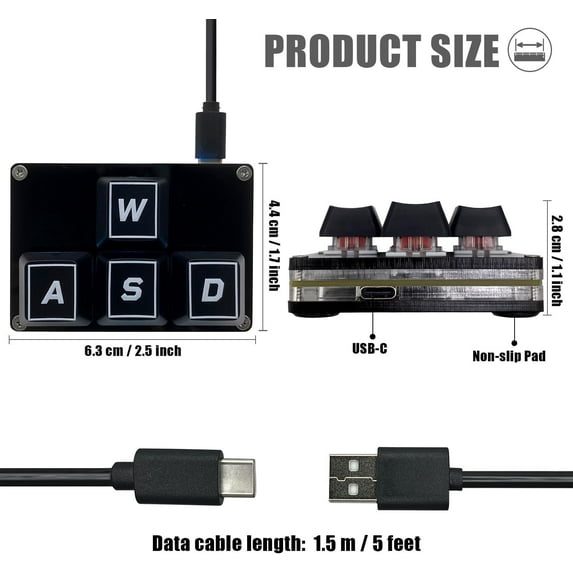 SHIQI-Mini 4-Key Keypad WASD Arrow Key Keycaps Keyboard One-Handed ...