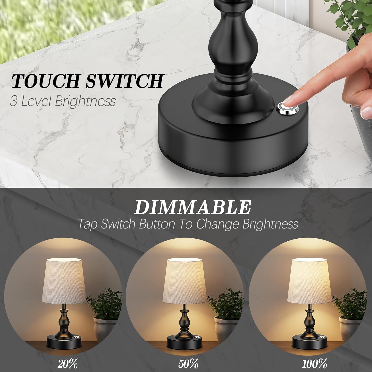 SHIQI-Mini Cordless LED Table Lamp, 5200mAh Rechargeable Battery ...