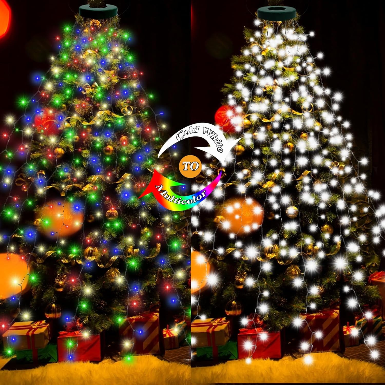 SHIQI-Multicolor/Cold White Christmas Tree Lights with Ring, 400 LEDs 7 ...
