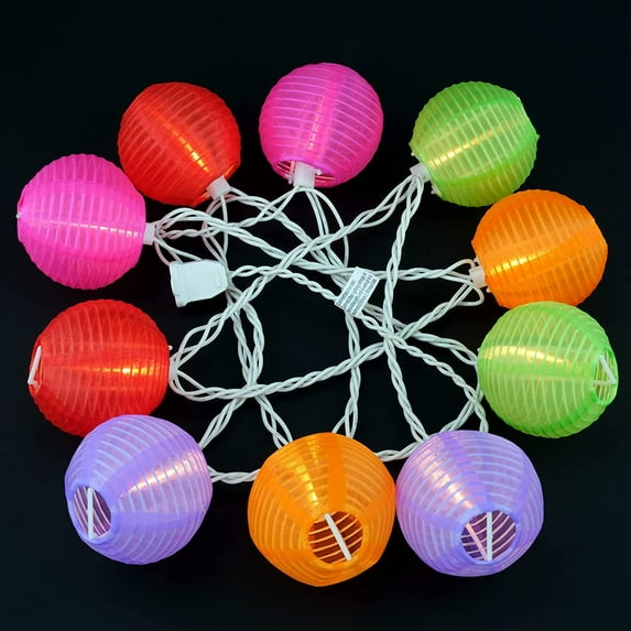 SHIQI-Multicolor Lantern String Lights, 10 Count Nylon Lantern on 7.6 ...