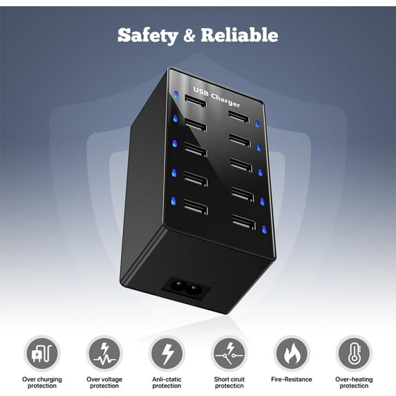 SHIQI-Multiple USB Charger, 10 Port USB Charging Station, Charging ...