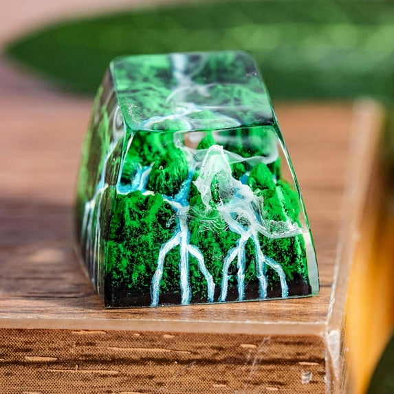 SHIQI-Mystery Mountain Forest Keycap with Waterfall Artisan Keycap Cute ...