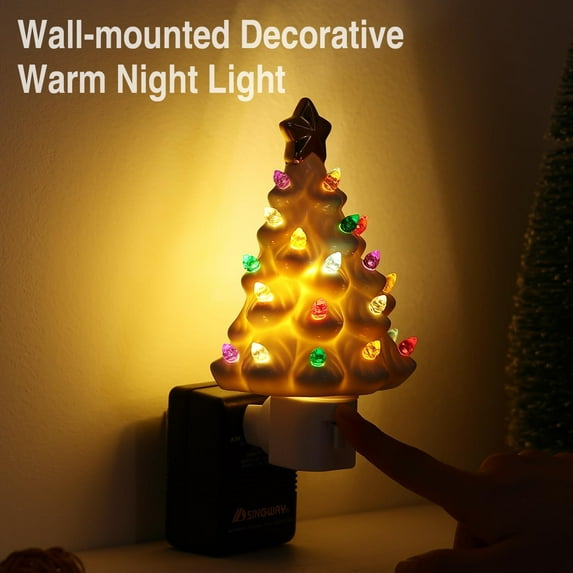 SHIQI-Nostalgic 6.5" Ceramic Christmas Tree That Light Up Wall Mounted ...