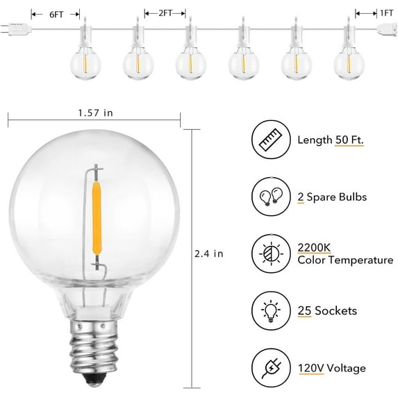 SHIQI-Outdoor String Lights - 50 Ft Waterproof Connectable Commercial ...