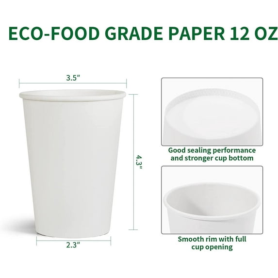 SHIQI-Paper Coffee Cups 12 oz 300 pack, Paper Cups Disposable, Hot ...