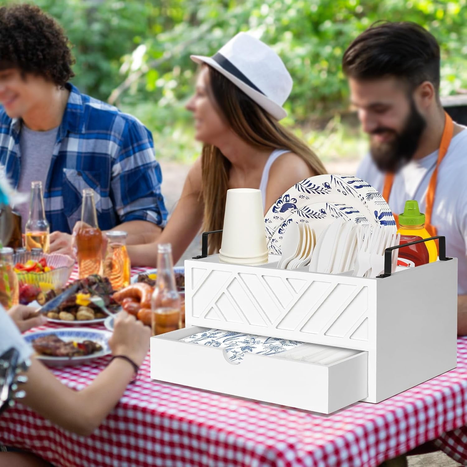 SHIQI-Paper Plate Dispenser with Drawer, Paper Plate Holder for Kitchen ...