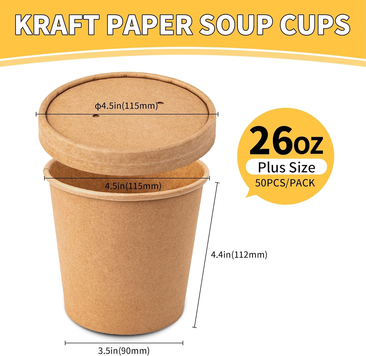 SHIQI-Paper Soup Bowls with Lids, Disposable Ice Cream Cups Kraft Paper ...