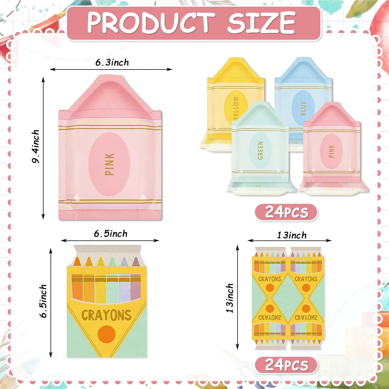 SHIQI-Pastel Back to School Crayon Shape Tableware 4 Colors Paper ...