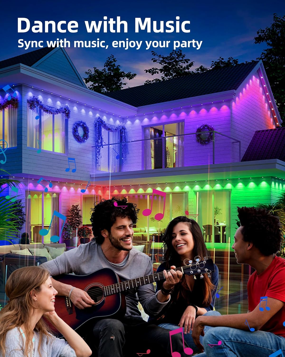 SHIQI-Permanent Outdoor Lights, 63.6ft with 36 RGBIC LED Light with App ...