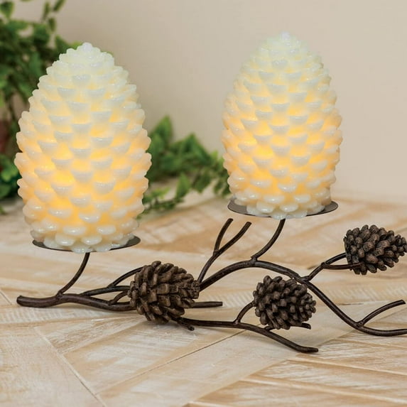 SHIQI-Pine Cone Flickering Flameless Candles with Remote and Timer ...