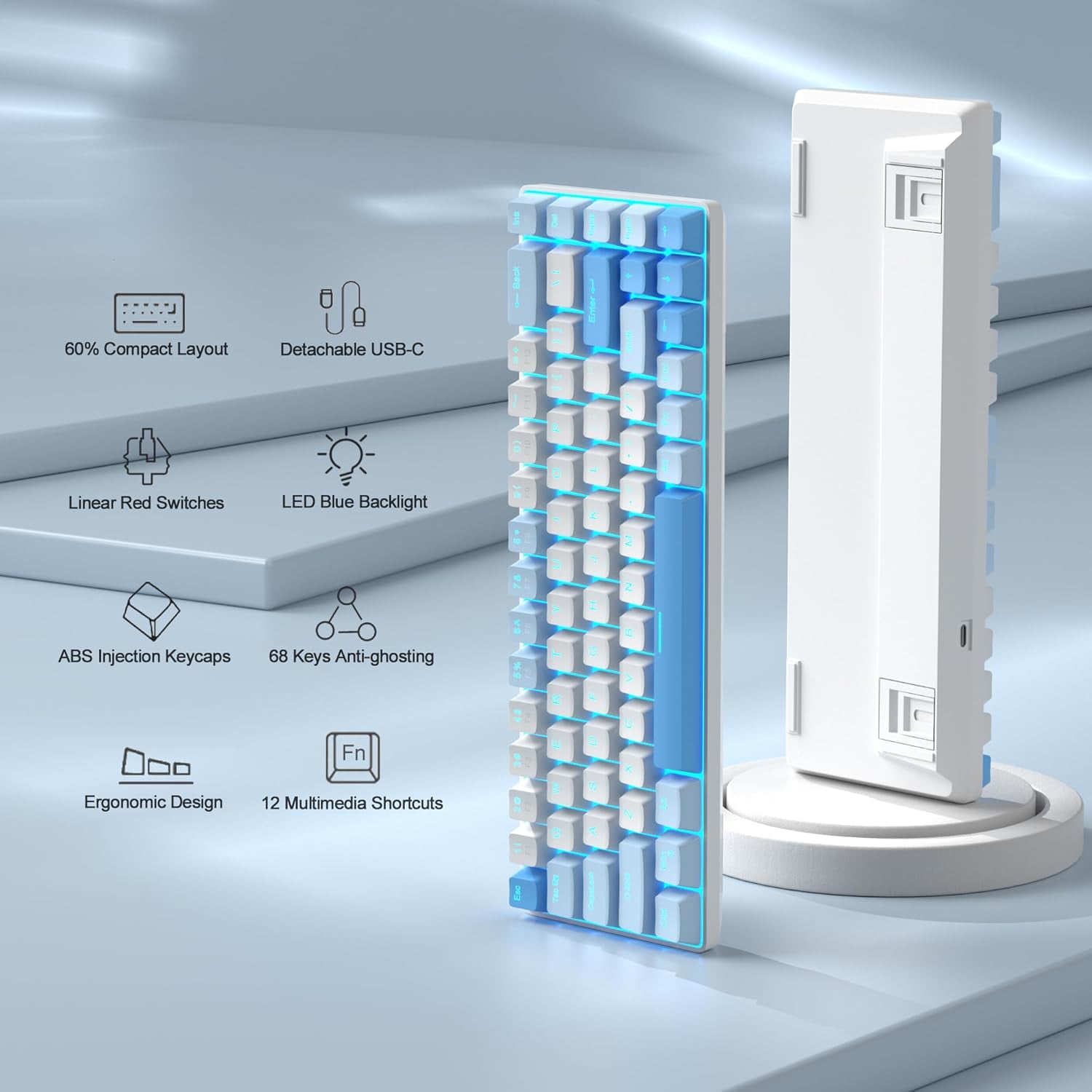 SHIQI-Portable 60% Mechanical Gaming Keyboard, MK-Box LED Backlit ...