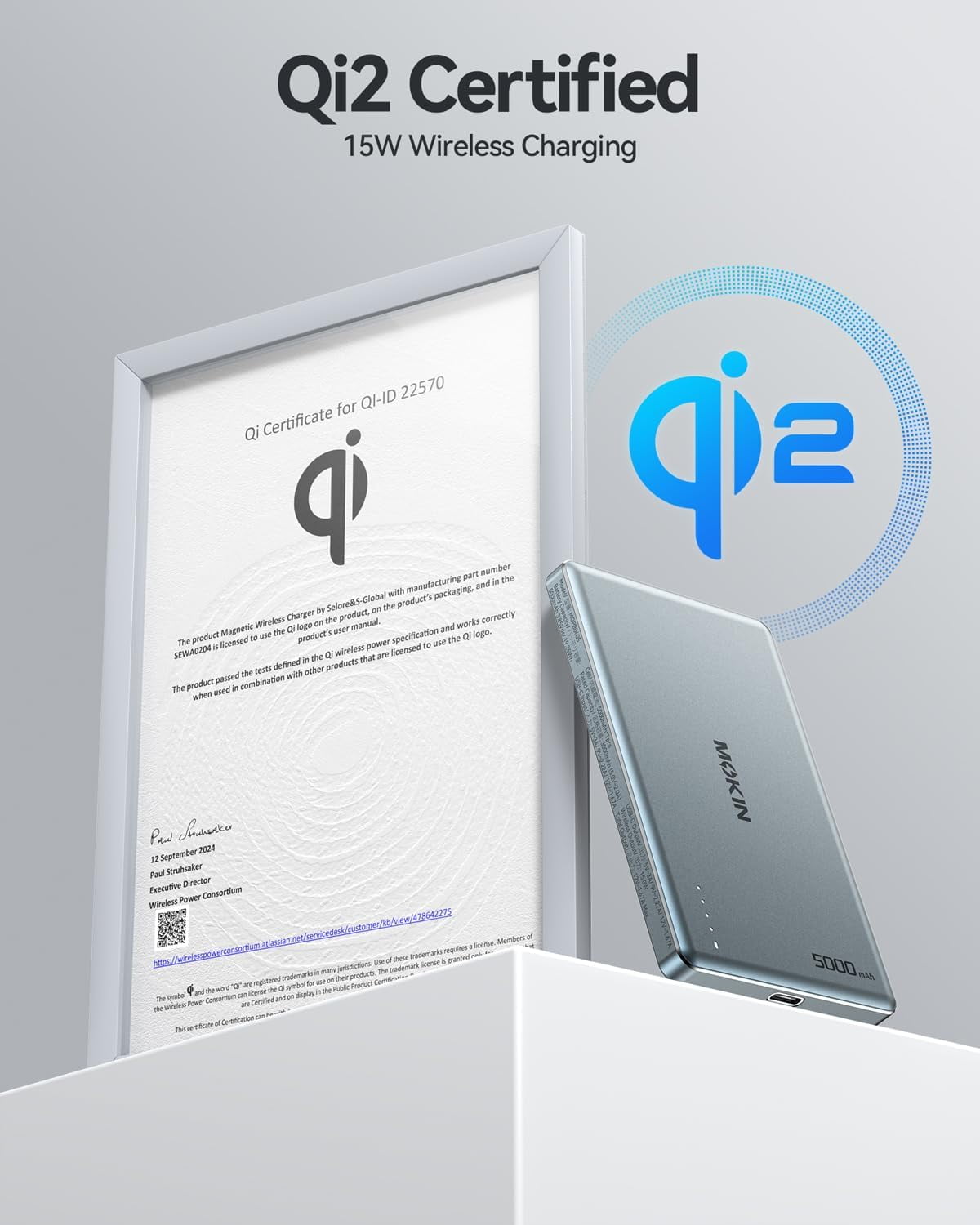 SHIQI-Portable Charger, 5000mAh Ultra Slim Power Bank for Magsafe Qi2 ...