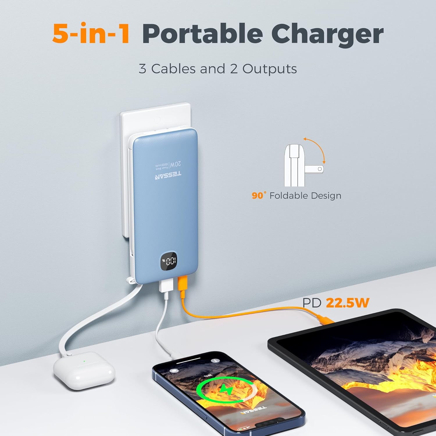 SHIQI-Portable Charger with Built in Cables, 10000mAh Power Bank Fast ...
