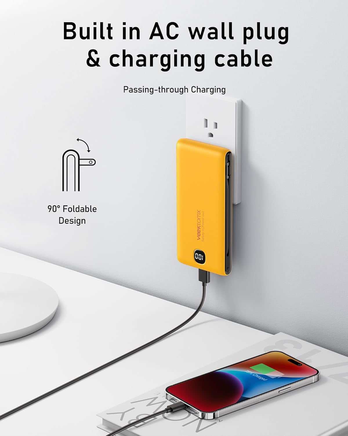 SHIQI-Portable Charger with Built in Cables 10000mAh, Power Bank for ...