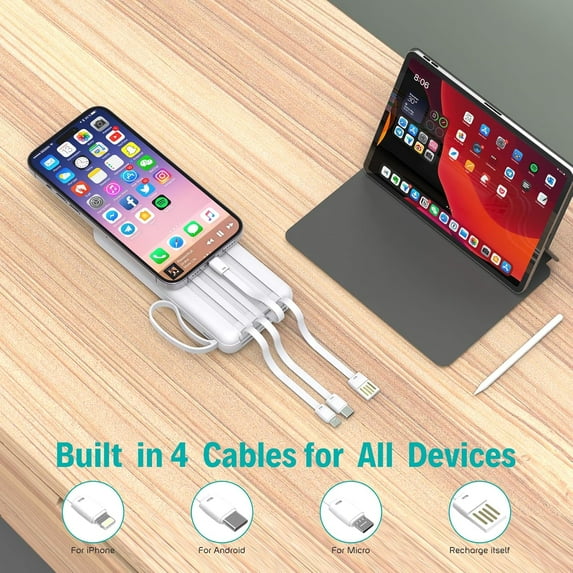 SHIQI-Portable Charger with Built in Cables,10000mAh Slim USB C Power ...