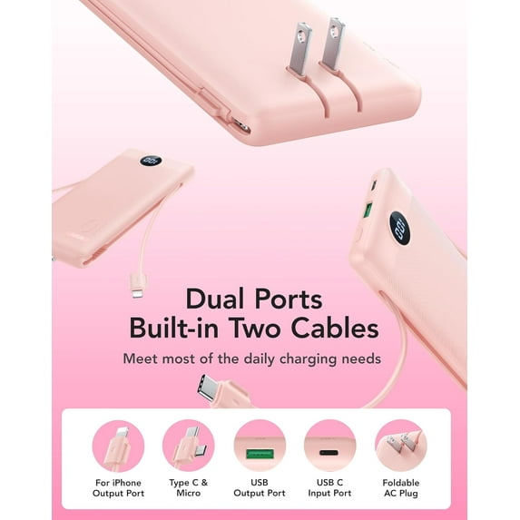 SHIQI-Portable Charger Power Bank with Wall Plug, 10000mAh Portable ...