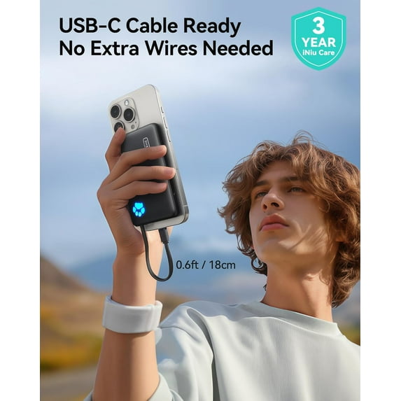 SHIQI-Portable Charger, Slim 10000mAh Power Bank with Build in USB-C ...