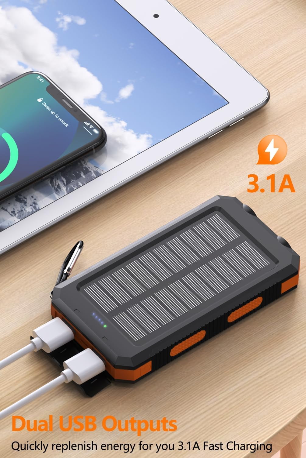 SHIQI-Power Bank 38800mAh Solar Portable Charger with USB-C Fast Charging Compatible with iPhone ...