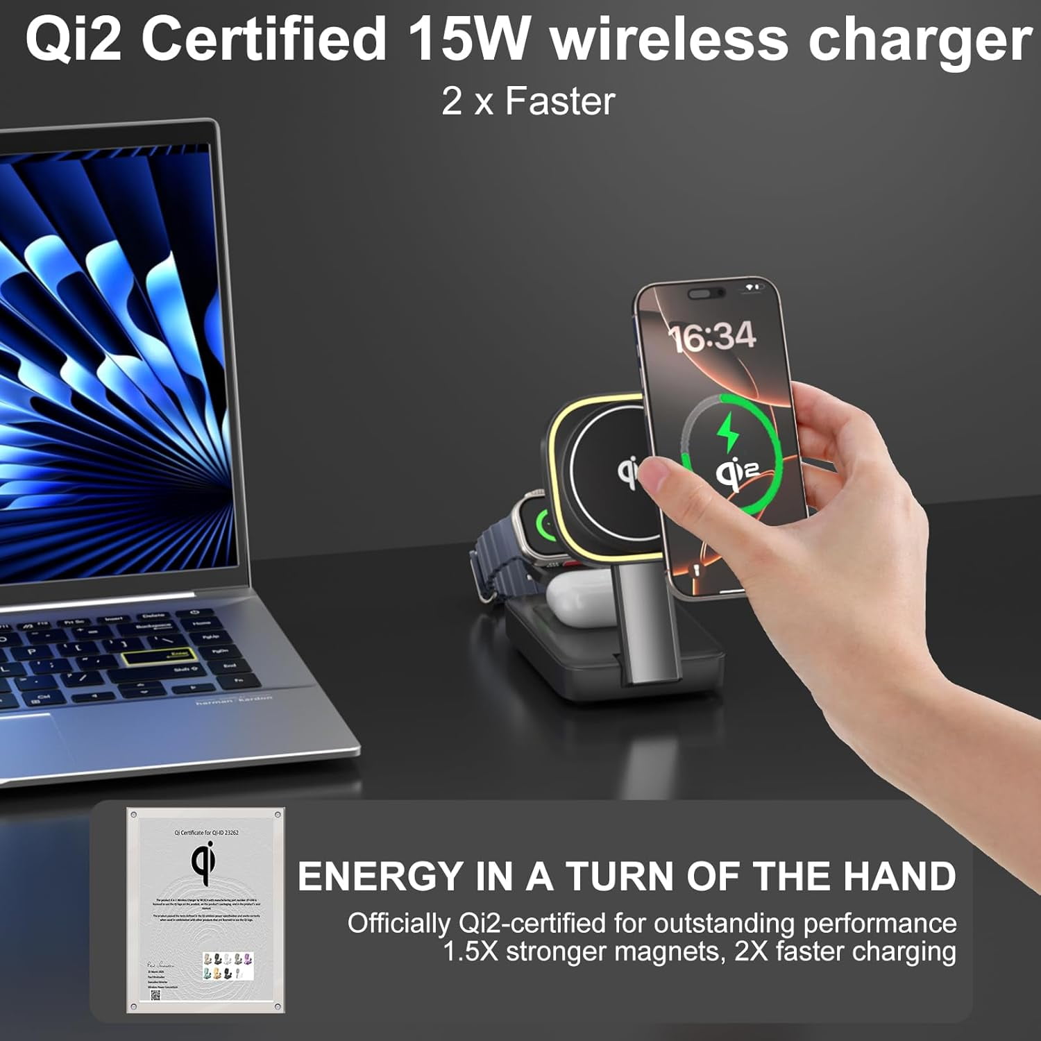 SHIQI-Qi2 Certified Magnetic Wireless Charger for iPhone 17 Pro Max Air ...