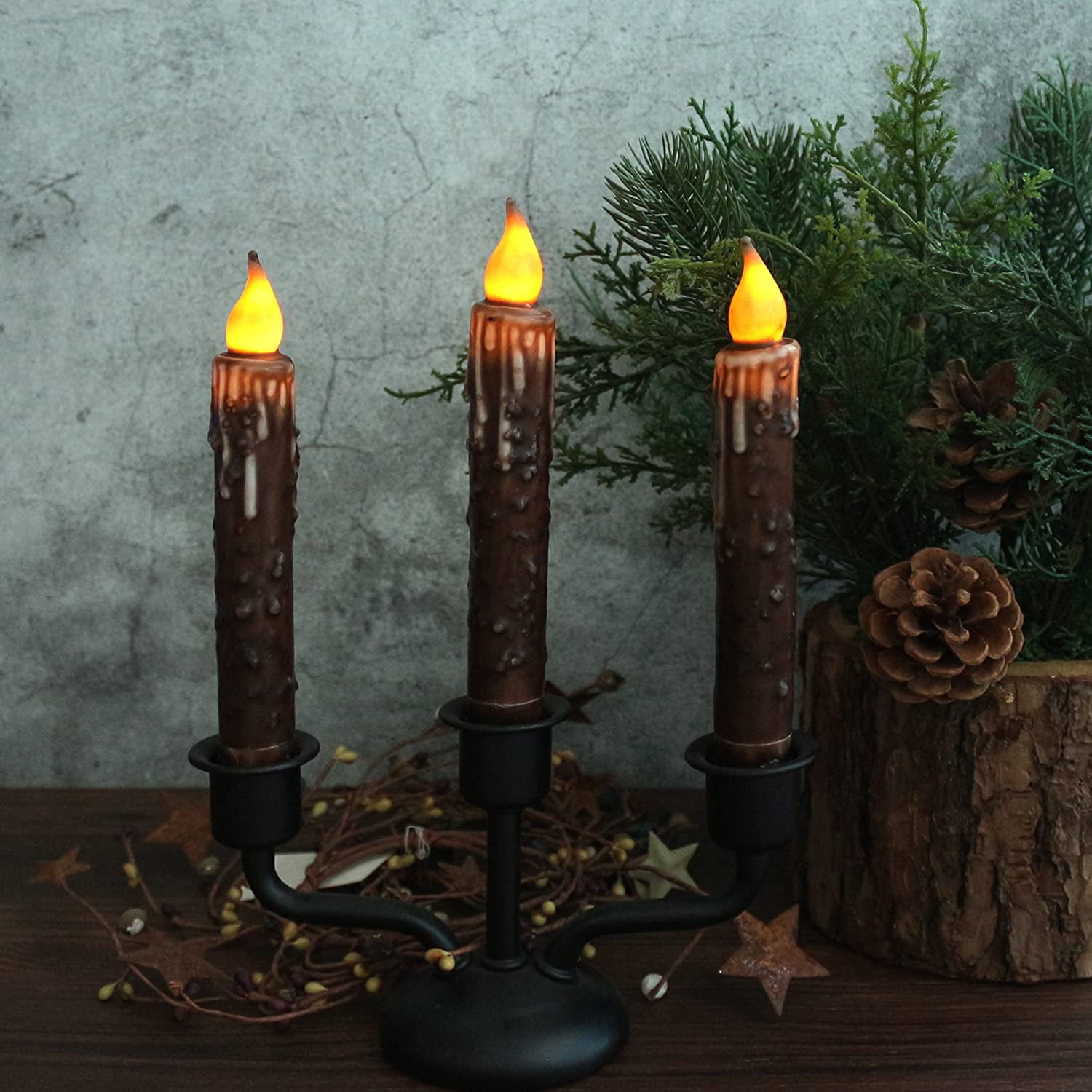 SHIQI-Real Wax Hand Dipped Battery Operated LED Timer Taper Candles ...