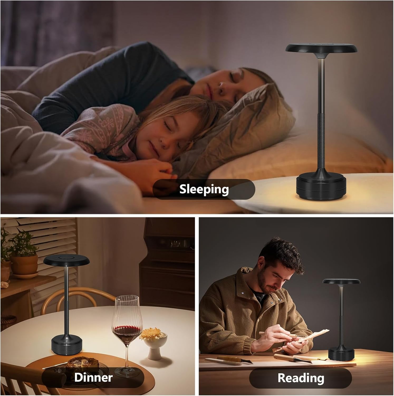SHIQI-Rechargeable Cordless LED Table Lamps Touch Sensor Light, 3 ...
