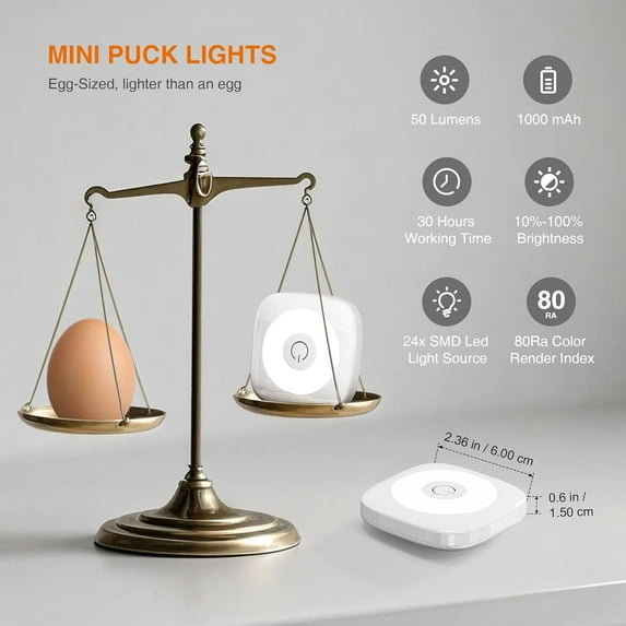 SHIQI-Rechargeable Mini Puck Lights with Remote Control, Ultra-thin Tap ...