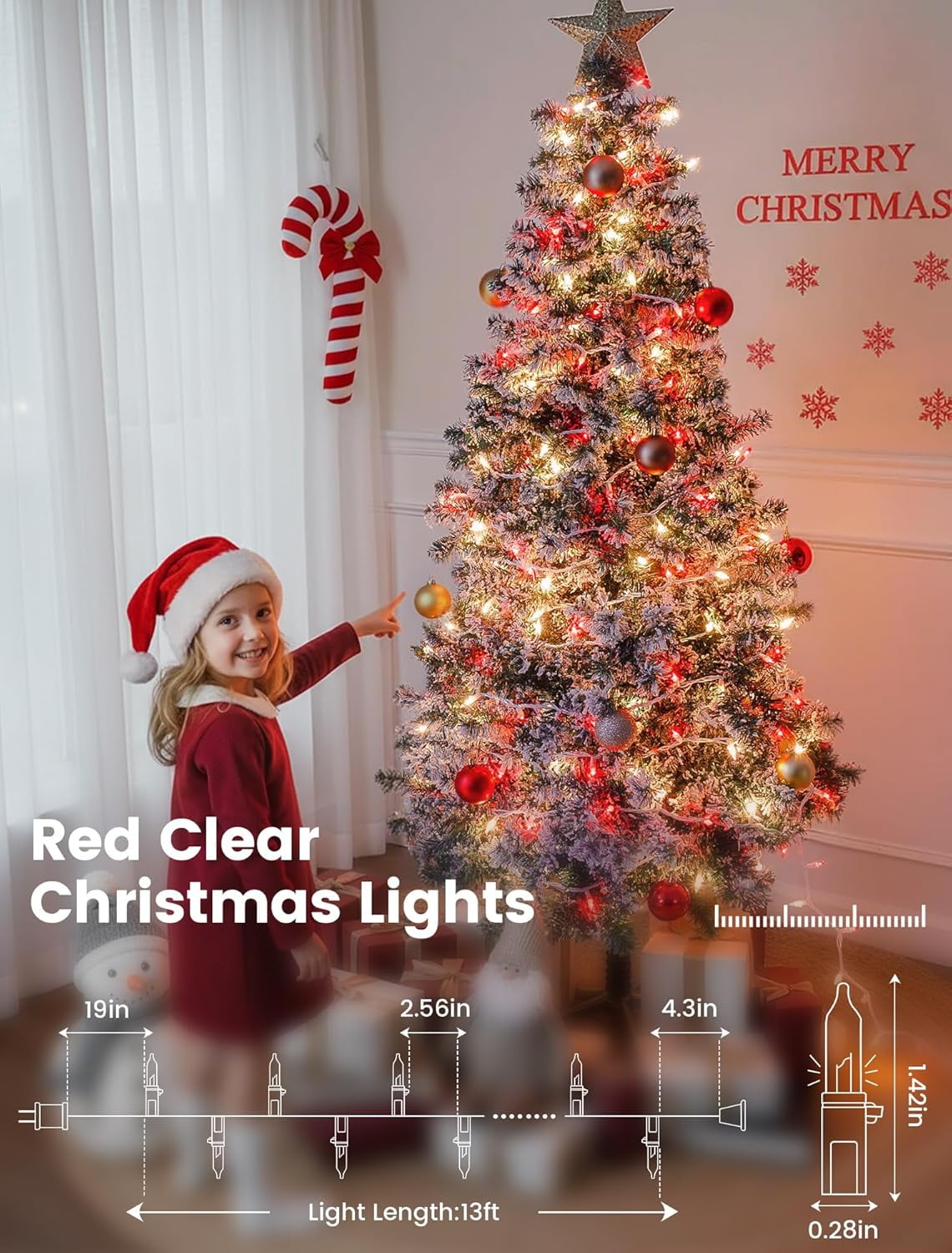 SHIQI-Red Clear Christmas Lights,13FT 50 Count Incandescent Mini Light ...