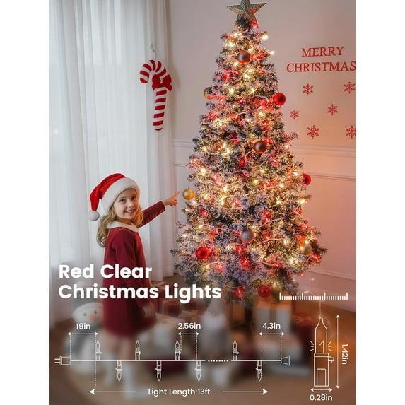 SHIQI-Red Clear Christmas Lights,13FT 50 Count Incandescent Mini Light ...