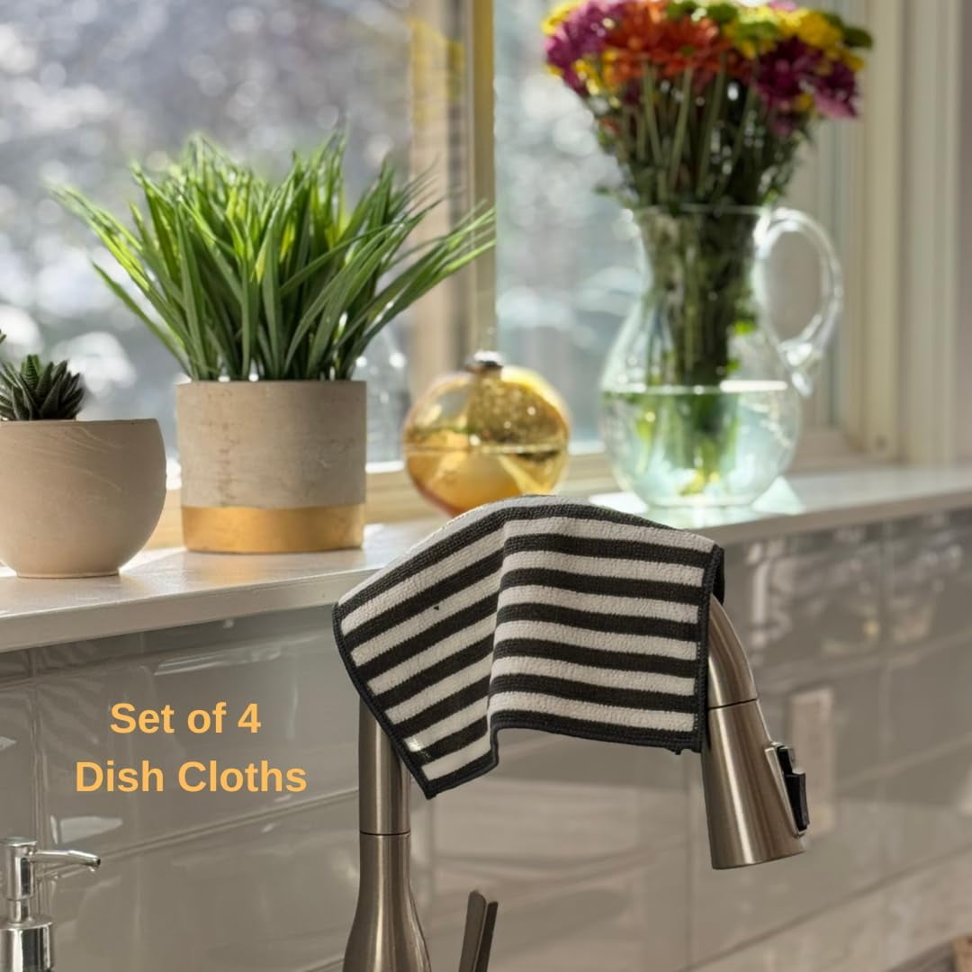 SHIQI-Severn Dish Cloths for Washing Dishes 4pk. Odor-Resistant Dish ...