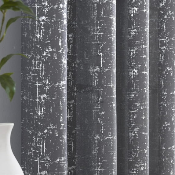 SHIQI-Silver Foil Print Linen Textured Curtains Geometric Dots Pattern ...