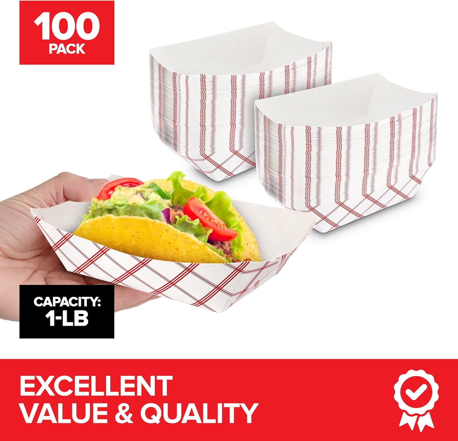 SHIQI-Small Paper Food Boats (100 Pack) 1 Lb Disposable Red & White ...