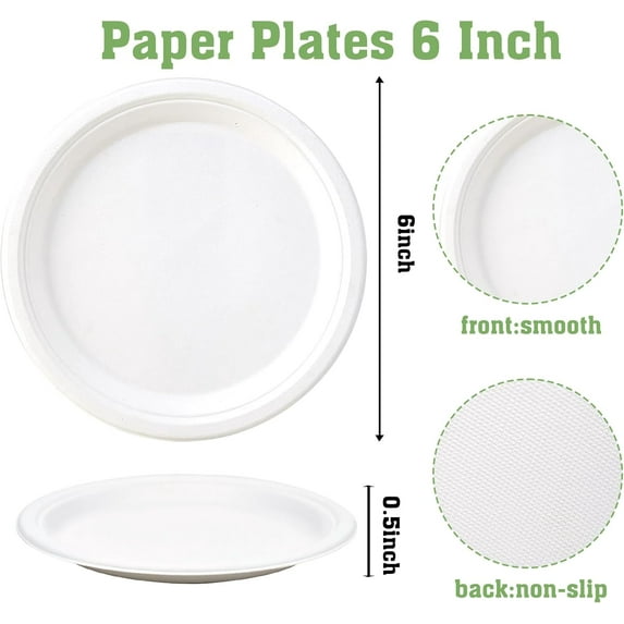 SHIQI-Small Paper Plates 6 inch - 200 Pack Dessert Plates - Compostable ...
