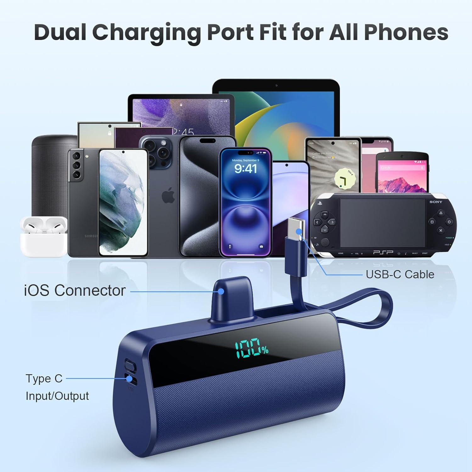 SHIQI-Small Portable Charger for iPhone with Built in USB C Cable ...