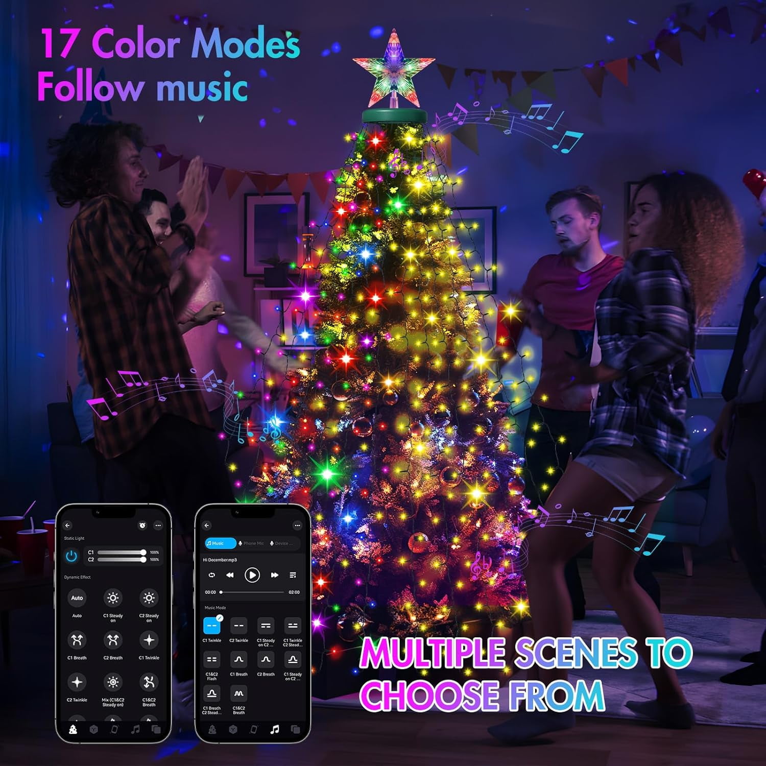 SHIQI-Smart Cascading Twinkle Lights for Christmas Tree, 410LED ...