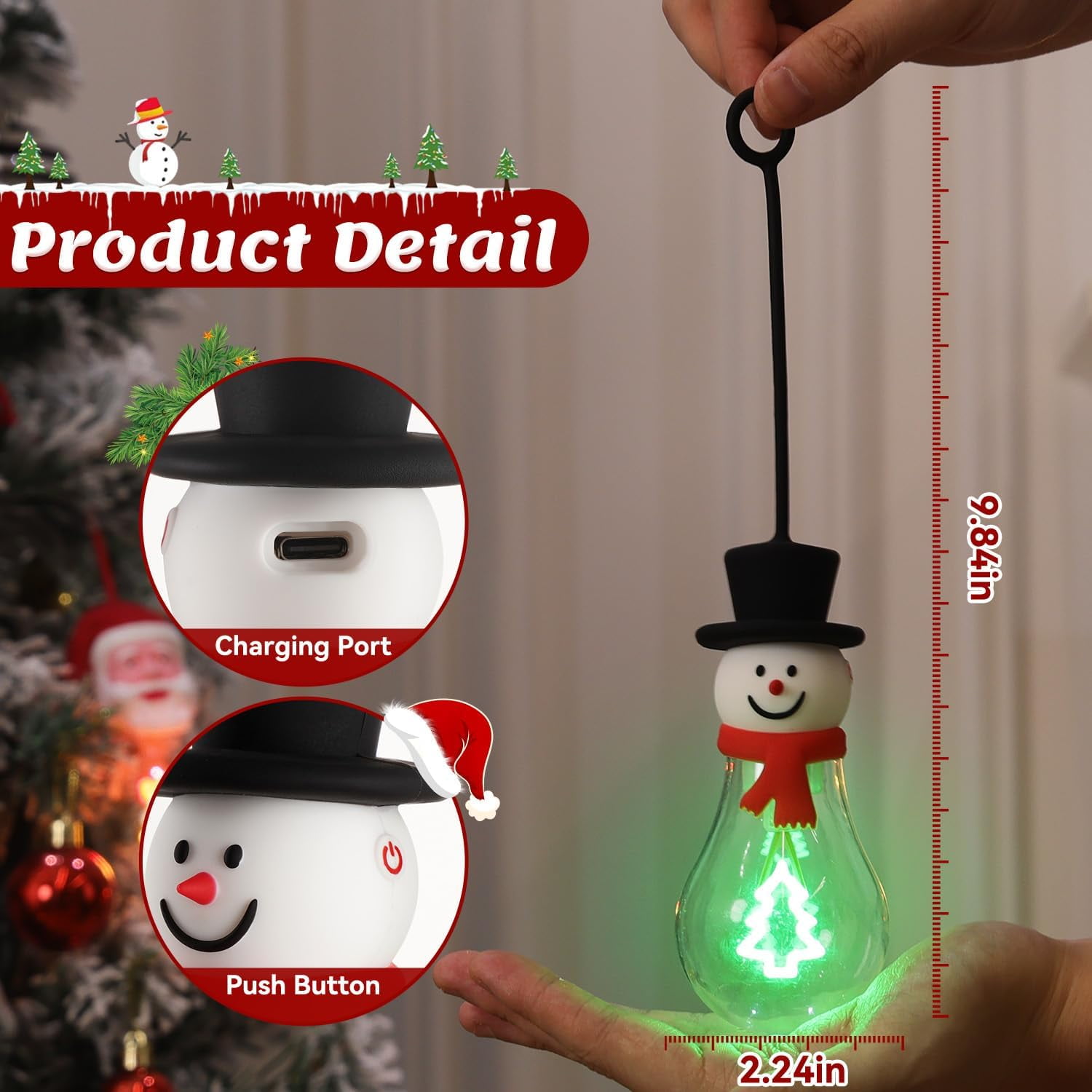 SHIQI-Snowman LED Red and Green Light Bulbs, USB Rechargeable A19 ...