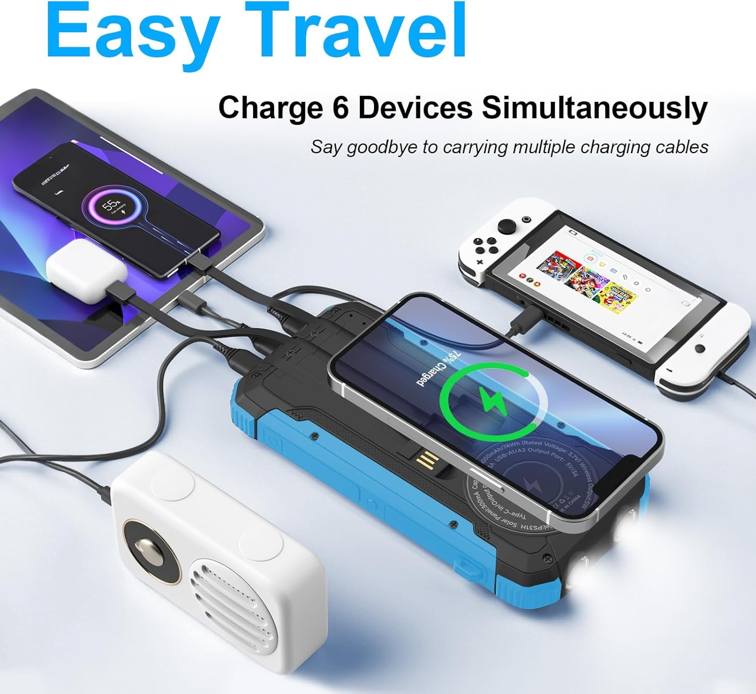 SHIQI-Solar Charger Power Bank 20000mAh, Portable Wireless Charger, 15W ...