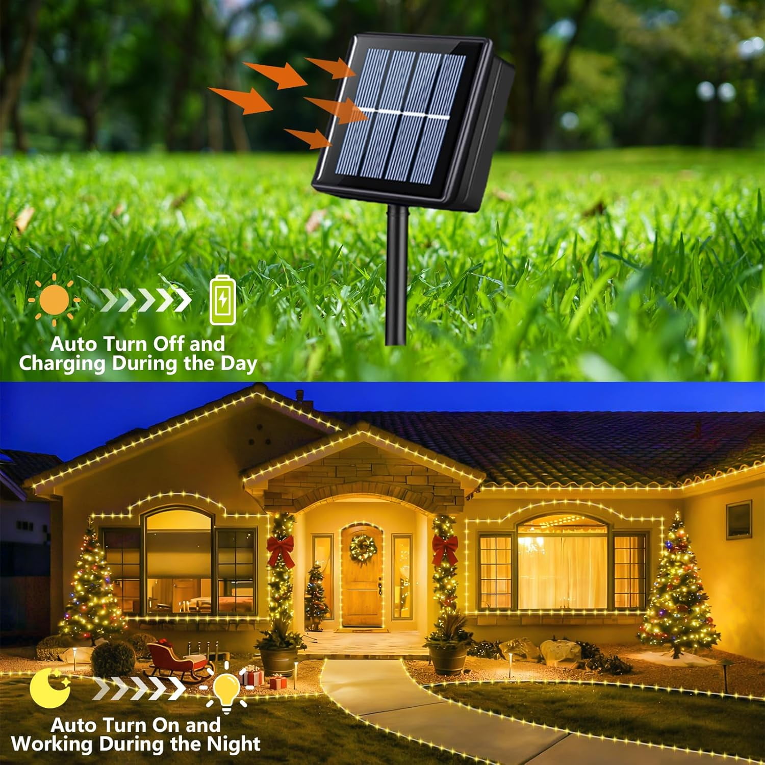 SHIQI-Solar Christmas Lights Outdoor Waterproof, 2 Packs Each 33ft 100 ...