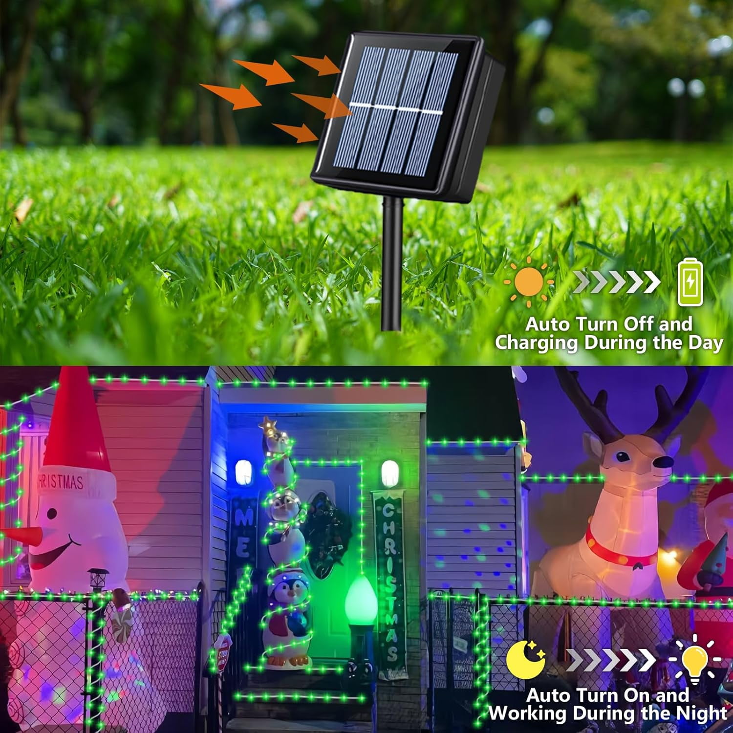 SHIQI-Solar Christmas Lights Outdoor Waterproof, 2 Packs Each 33ft 100 ...