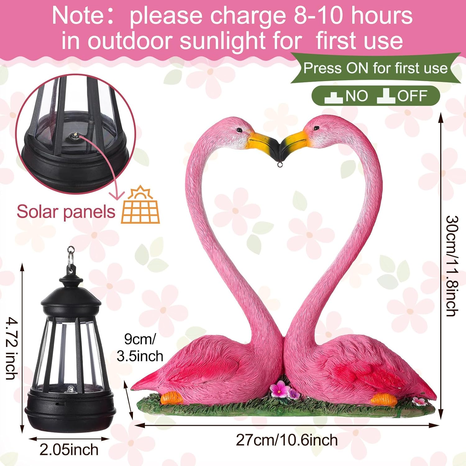 SHIQI-Solar Pink Flamingo Garden Decor Statue Kissing Flamingo Heart ...