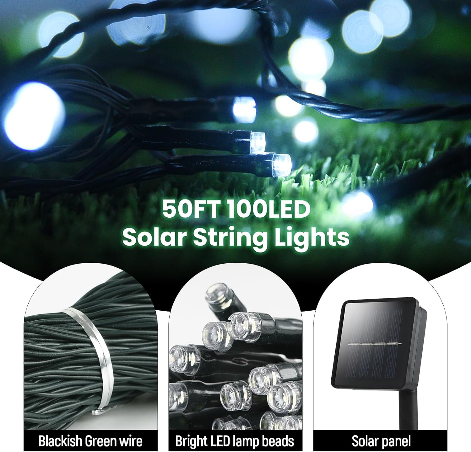 SHIQI-Solar String Lights for Outside,50ft Solar Lights Outdoor ...