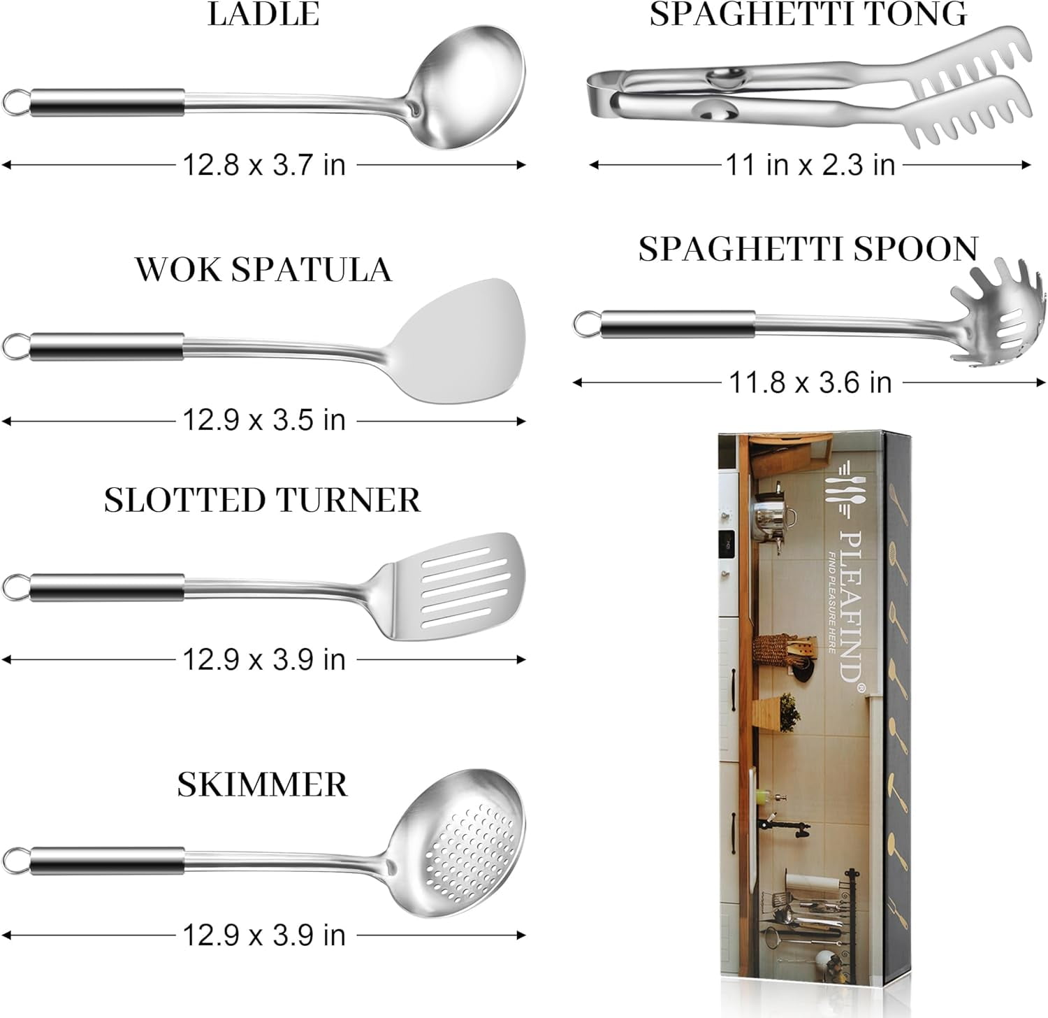 SHIQI-Stainless Steel Cooking Utensils Set, 6 Pcs Heat Resistant ...