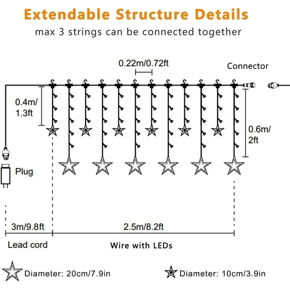 SHIQI-Star Christmas Lights 138 LED 12 Star Curtain Lights 8 Flashing ...
