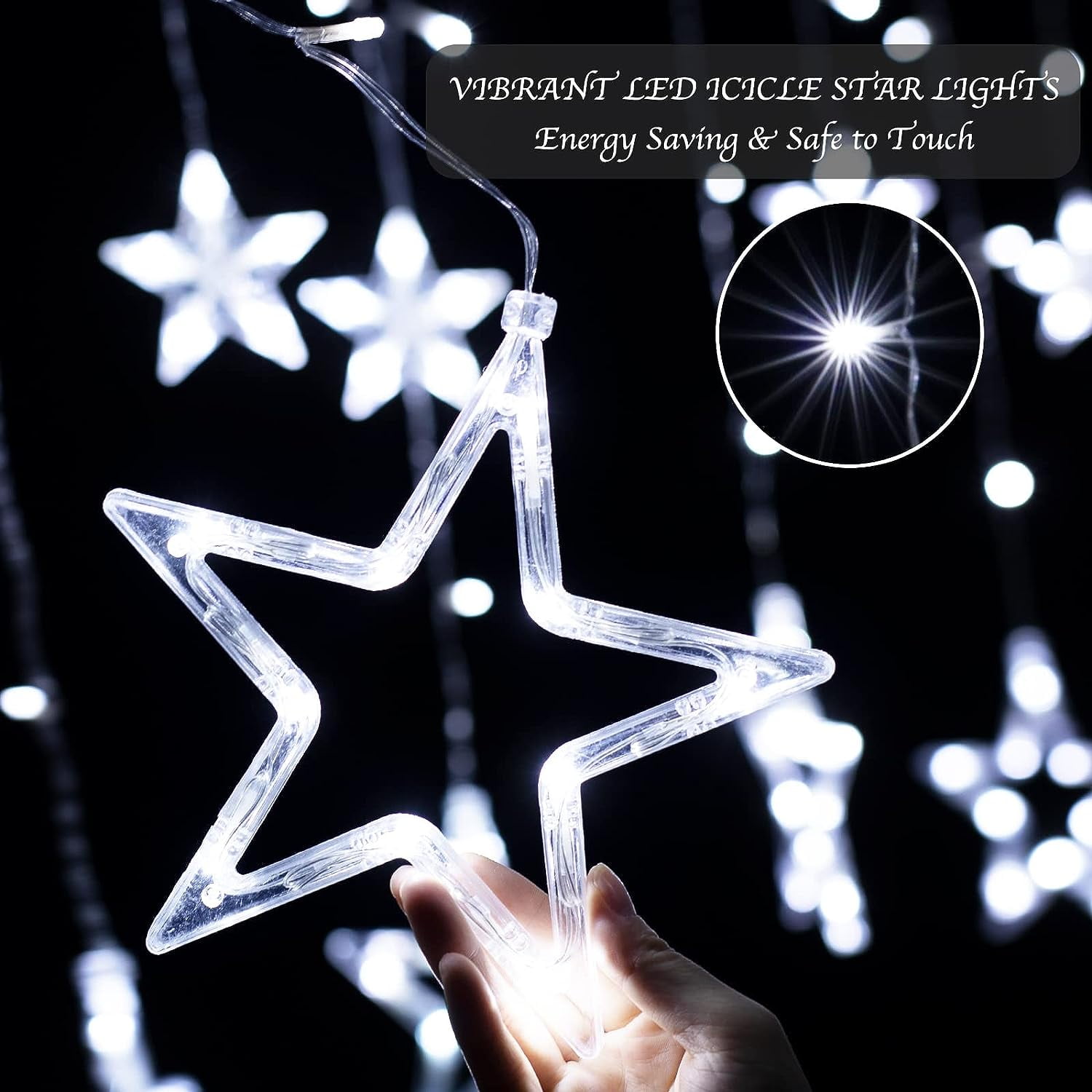 SHIQI-Star Curtain Lights for Bedroom - Plug-in 9ft 138 LED Fairy ...