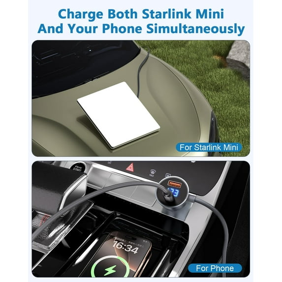 SHIQI-Starlink Mini Cable Car Charger 10FT Starlink Mini Power Cable DC ...