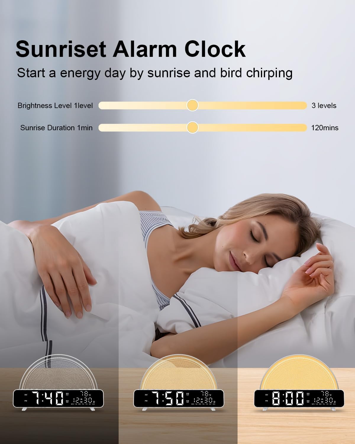 SHIQI-Sunrise Alarm Clock Wake Up Light with Sunrise Simulation White ...