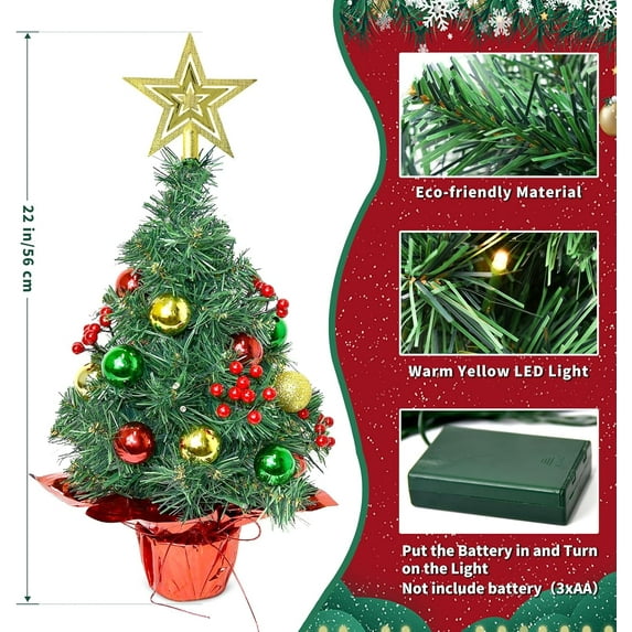 SHIQI-Tabletop Christmas Tree with LED String Lights,22In Pre-Decorated ...